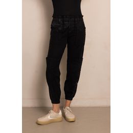 Stoffhose Zhrill "FINNA Cargohose", Damen, Gr. L, N-Gr, schwarz, Web, Obermaterial: 67% Baumwolle, 30% Lyocell, 3% Elasthan, unifarben, schmal 3/4-L&auml;nge, Hosen Stoffhose, Sommerhose im Cargo-Style, 3/4-L&auml;nge, Slim Fit