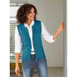 Strickweste Casual Looks, Damen, Gr. 44, blau (petrol), 50% Baumwolle, 50% Polyacryl, unifarben, Westen Strickweste