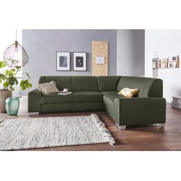 Ecksofa DOMO collection "Anzio in kubischer Formensprache, flache Armlehnen, L-Form", gr&uuml;n (dunkelgr&uuml;n), B:259cm H:85cm T:191cm, Sofas, Ecksofa, Wahlweise mit Bettfunktion und Federkern f&uuml;r hohen Sitzkomfort