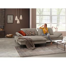 Ecksofa W.Schillig "enjoy&MORE, Designsofa, elegant und bequem, L-Form", braun (stone z59), B:294cm H:87cm T:185cm, Chenille-Flachgewebe R66 (85% Polyester, 15% Nylon);Longlife Xtra-Leder Z59: Glattleder mit modischer Pr&auml;gung. Hautst&auml;rke 0, 9 - 1, 1 mm;Stoff S37 (100% Polyester), Sofas, Ecksofa, Sitztiefenverstellung, F&uuml;&szlig;e schwarz pulverbeschichtet, Breite 294 cm