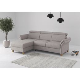 Ecksofa Home Affaire "Glendale, L-Form", silber, B:253cm H:84cm T:166cm, 100% Polyester, Sofas, Ecksofa, inkl. Kopfteilverstellung, wahlweise mit Vorziehsitz und Bettkasten