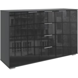 Kombikommode wimex "Easy", grau (graphit, schwarzglas), B:130cm H:83cm T:40,5cm, Sideboards, Kombikommode