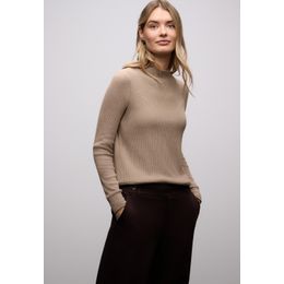 Langarmshirt Street One, Damen, Gr. 36, light terra mocha meliert, Jersey, Obermaterial: 80% Viskose, 15% Polyester, 5% Elasthan, unifarben, k&ouml;rpernah h&uuml;ftbedeckend, Rundhals, Shirts Langarmshirt, in Ripp-Optik