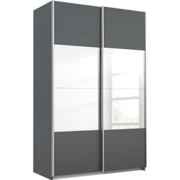 Schwebet&uuml;renschrank Rauch "Quadra", grau (grau metallic, spiegel), B:136cm H:210cm T:62cm, Holzwerkstoff, Schr&auml;nke, Schwebet&uuml;renschrank, mit Spiegelelementen