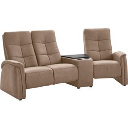 3-Sitzer exxpo - SOFA FASHION "Tivoli, Kinosofa mit Relaxfunktion, mit Ablagetisch und Stauraum", beige (sahara), B:258cm H:109cm T:152cm, Sofas, 3-Sitzer, bequem und komfortabel, hohe R&uuml;ckenlehne