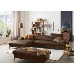 Ecksofa W.Schillig "piedroo, Designsofa mit tollem Sitzkomfort, bequem und elegant, L-Form", braun (tabacco z69), B:343cm H:70cm T:193cm, Longlife Xtra-Leder Z69: Das feinnarbige, gedeckte Softleder Z69 besticht durch seine au&szlig;ergew&ouml;hnliche Weichheit im trendigen &raquo;Vintage-Look&laquo;, Hautst&auml;rke 0, 9 - 1, 1 mm, Sofas, Ecksofa, Kopfteilverstellung, wahlweise mit Sitztiefenverstellung, Breite 343cm