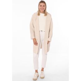 Strickjacke Zwillingsherz, Damen, beige, Strick, Obermaterial: 60% Polyacryl, 20% Polyester, 15% Wolle, 5% Alpaka, unifarben, bequem ca. Mitte Oberschenkel, V-Ausschnitt, Strickjacken Strickjacke, Langarm, bequem, Taschen, One Size, ohne Verschluss, Kapuze