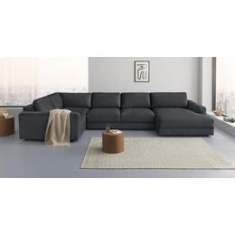 Wohnlandschaft Home Affaire "Bloomfield, Mega Polsterprogramm, Breite 405cm, viel Platz, U-Form", grau (anthrazit), B:405cm H:84cm T:224cm, 100% Polyester, Sofas, Wohnlandschaft, mit extra tiefer Sitzfl&auml;che, wahlweise mit Sitztiefenverstellung