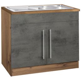 Sp&uuml;lenschrank KOCHSTATION "KS-Samos", grau (beton oxid, wotaneichefarben), B:100cm H:85cm T:60cm, Schr&auml;nke, Sp&uuml;lenschrank, 100 cm breit, inkl. Einbausp&uuml;le