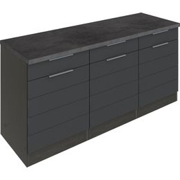 Unterschrank KOCHSTATION "KS-Luhe", grau (grau matt, grafit), B:180cm H:86cm T:60cm, MDF, Schr&auml;nke, Unterschrank, 180 cm breit, f&uuml;r viel Stauraum, MDF-Fronten mit waagerechter Lisene