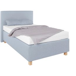 Boxspringbett, blau (strukturstoff hellblau), Liegefl&auml;che B/L: 120cm x 200cm, H2, Bonnell-Federkernmatratze, Westfalia Schlafkomfort, Komplettbetten, Boxspringbett, mit Zierkissen