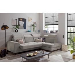 Ecksofa ED EXCITING DESIGN "Rockdale L-Form mit Bettfunktion, Bettkasten", grau (taupe), B:282cm H:90cm T:200cm, 92% Polyester, 8% Nylon, Sofas, Ecksofa, Kopfteilverstellung, Sitztiefenverstellung & USB-Port