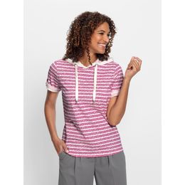 Kapuzenshirt Casual Looks "Kapuzen-Shirt", Damen, Gr. 40, lila (magenta, ecru, geringelt), 100% Baumwolle, gemustert, gestreift, mehrfarbig, Shirts Kapuzenshirt