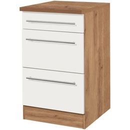 Unterschrank KOCHSTATION "KS-Wien", wei&szlig; (wei&szlig;, wotaneiche), B:50cm H:85cm T:60cm, Holzwerkstoff, Schr&auml;nke, Unterschrank, Breite 50 cm, mit 1 Schubkasten und 2 Ausz&uuml;gen