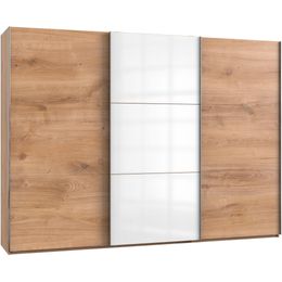 Schwebet&uuml;renschrank wimex "Level by fresh to go", braun (plankeneichefarben, wei&szlig;glas), B:300cm H:216cm T:65cm, Schr&auml;nke, Schwebet&uuml;renschrank, mit jeweils einer Glast&uuml;r
