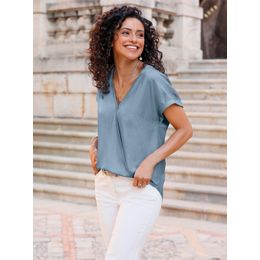 Jeansbluse Inspirationen, Damen, Gr. 40, blau (jeansblau), 70% Viskose, 30% Polyester, unifarben, V-Ausschnitt, Blusen Jeansbluse