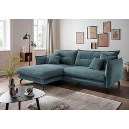 Ecksofa Home Affaire "LAVA Breite 255 cm, modern und elegant, aktuelle Kissenoptik, L-Form", petrol, B:255cm H:94cm T:180cm, Sofas, Ecksofa, Armlehnen verstellbar