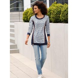 Sweatshirt Casual Looks, Damen, Gr. 36, blau (marine, wei&szlig;, meliert), 100% Baumwolle, Einsatz:35% Baumwolle, 65% Polyester, bedruckt, gemustert, mehrfarbig, meliert, unifarben, Rundhals, Sweatshirts Sweatshirt