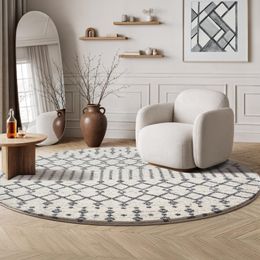 Teppich Sanat "Boho 8203", creme, H:10mm &Oslash;:150cm, Kunstfaser, Teppiche, Teppich, Kurzflor, robust, Boho, Scandic, f&uuml;r Fussbodenheizung geeignet