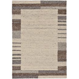 Wollteppich Theko "Ehrwald TK-157", beige, B:200cm H:12mm L:300cm, Schurwolle, Teppiche, Wollteppich, Wendeteppich, besonders flach, handgewebt, reine Wolle, mit Bord&uuml;re