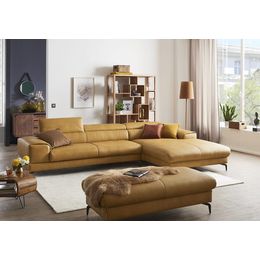 Ecksofa W.Schillig "piedroo, Designsofa mit tollem Sitzkomfort, bequem und elegant, L-Form", gelb (kurkuma z69), B:343cm H:70cm T:193cm, Longlife Xtra-Leder Z69: Das feinnarbige, gedeckte Softleder Z69 besticht durch seine au&szlig;ergew&ouml;hnliche Weichheit im trendigen &raquo;Vintage-Look&laquo;, Hautst&auml;rke 0, 9 - 1, 1 mm, Sofas, Ecksofa, Kopfteilverstellung, wahlweise mit Sitztiefenverstellung, Breite 343cm