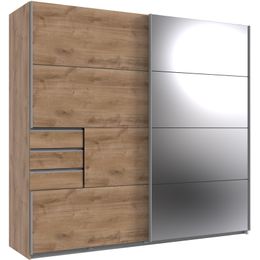 Schwebet&uuml;renschrank wimex "Saigon", plankeneiche, alu, B:225cm H:208cm T:64cm, Holzwerkstoff, Schr&auml;nke, Schwebet&uuml;renschrank, mit Spiegelt&uuml;r, 2 T&uuml;ren, 225cm breit