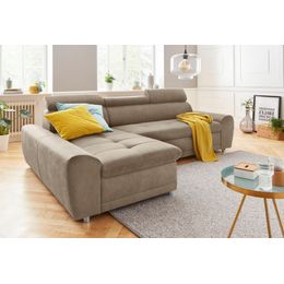 Sit & More Ecksofa SIT & MORE "Riva L-Form", beige, B:272cm H:92cm T:169cm, Flachgewebe (100% Polyester);Luxus-Microfaser (100% Polyester);Struktur (100% Polyester), Sofas, Ecksofa, inklusive Kopteilverstellung, wahlweise mit Bettfunktion