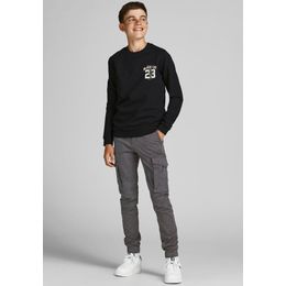 Jack & Jones Cargohose JACK & JONES JUNIOR "JPSTPAUL JJFLAKE 542 ASPHALT NOOS JNR", Jungen, Gr. 164, N-Gr, grau (asphalt), Web, Obermaterial: 98% Baumwolle, 2% Elasthan, unifarben, regular fit normal, Hosen Cargohose