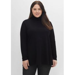 Langarmshirt sheego "Rollkragen-Shirt", Damen, Gr. 52/54, schwarz, 100% Baumwolle, unifarben, Shirts Langarmshirt