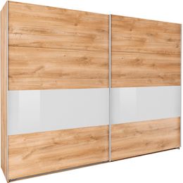 Schwebet&uuml;renschrank wimex "Bramfeld TOPSELLER Kleiderschrank", braun (plankeneiche, absetzung wei&szlig;glas), B:270cm H:208cm T:64cm, Schr&auml;nke, Schwebet&uuml;renschrank, mit Glaselementen und zus&auml;tzlichen Einlegeb&ouml;den