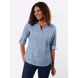 Longbluse Casual Looks, Damen, Gr. 44, bleu, 50% Baumwolle, 50% Polyester, unifarben, Rundhals, Blusen Longbluse