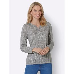 Langarmshirt Inspirationen "Druck-Shirt", Damen, Gr. 50, grau (steingrau, ecru, bedruckt), 50% Baumwolle, 50% Modal, bedruckt, gemustert, mehrfarbig, Rundhals, Shirts Langarmshirt