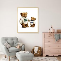 Bild mit Rahmen queence "Vintage Teddy B&auml;r gro&szlig; & klein", farbe rahmen: beige, farbe bild(er): beige, B:50cm H:70cm T:1,5cm, Acrylglas, Holzrahmen, Bilder, Bild mit Rahmen, HD Premium Poster-Druck inkl. Echtholzrahmen in beige