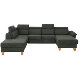 Wohnlandschaft Home Affaire "Conville U-Form", grau (anthrazit), B:322cm H:84cm T:217cm, 100% Polyester, Sofas, Wohnlandschaft, Kopfteilverstellung wahlweise mit Bettfunktion und Bettkasten