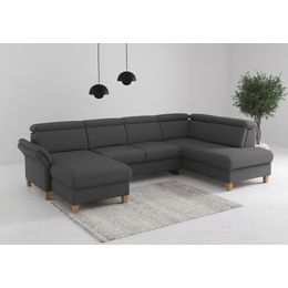 Wohnlandschaft Home Affaire "Glendale, U-Form", dunkelgrau, B:321cm H:84cm T:193cm, 95% Polyester, 5% Polyamid, Sofas, Wohnlandschaft, inkl. Kopfteilverstellung, wahlweise mit Vorziehsitz und Bettkasten