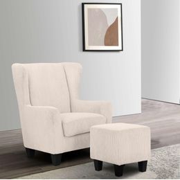 Ohrensessel Home Affaire "Chilly, Sessel mit Hocker", beige (creme), B:84cm H:101cm T:84cm, 100% Polyester, Sessel, Ohrensessel, in Cord und Microfaser-Bezug, Unser Dauertiefpreis
