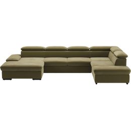 Sit & More Wohnlandschaft SIT & MORE "Alcudia U-Form", gr&uuml;n (olive), B:349cm H:73cm T:226cm, 98% Polyester, 2% Polyamid, Sofas, Wohnlandschaft, wahlweise mit Bettfunktion