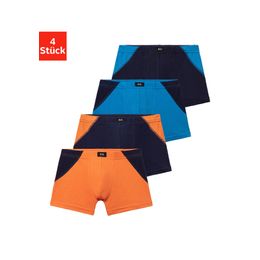 H.I.S. Boxer H.I.S "Boxershorts f&uuml;r Jungen", Jungen, Gr. 158/164, 4 Stk., bunt (marine, blau, blau, marine, orange, marine, marine, orange), Jersey, Obermaterial: 95% Baumwolle, 5% Elasthan, k&ouml;rpernah, Unterhosen Boxer, mit coolem Colorblocking f&uuml;r einen sportlichen Auftritt