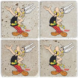 Getr&auml;nkeuntersetzer LUCKYLINDE "Asterix Motiv Fliesen Steine", rot, B:10cm H:10cm T:1cm, Naturstein, Untersetzer, Getr&auml;nkeuntersetzer, Asterix Set Topfuntersetzer Naturstein Untersetzer 10x10x1cm