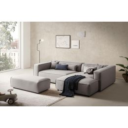Ecksofa "PIARA XXL, L-Form, Schlaffunktion, Cord, Leinenoptik o. Strukturstoff", grau (silbergrau), B:288cm H:66cm T:198cm, 100% Polyester, LeGer Home by Lena Gercke, Sofas, Ecksofa, Hocker stellbar zum Schlafsofa (Krokodilverbinder), tiefe Sitzfl&auml;che