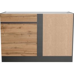 Eckunterschrank KOCHSTATION "KS-Riesa", braun (wotaneiche), B:120cm H:82cm T:60cm, Holzwerkstoff, Schr&auml;nke, Eckunterschrank, Breite 120 cm, MDF-Fronten