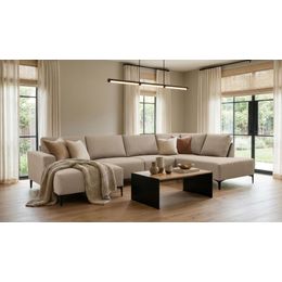 Wohnlandschaft Home Affaire "Tournon U-Form, XXL Sofa, Breite 333 cm, Webstoff, Chenille", braun (cappuccino), B:333cm H:85cm T:198cm, 100% Polyester, Sofas, Wohnlandschaft, Designsofa im nordischen Stil, Wellenunterfederung, Metallf&uuml;&szlig;e