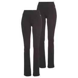 H.I.S. Leggings H.I.S, Damen, Gr. 19, K + L Gr, schwarz (schwarz, schwarz), Single Jersey, Obermaterial: 95% Baumwolle, 5% Elasthan, unifarben, schmal lang, Hosen Leggings, Bootcut‑Leggings im praktischen 2er‑Pack mit elastischem Bund, Topseller