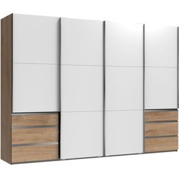 Schwebet&uuml;renschrank wimex "Level by fresh to go", wei&szlig; (plankeneichefarben, wei&szlig;), B:300cm H:216cm T:65cm, Schr&auml;nke, Schwebet&uuml;renschrank, mit Synchron&ouml;ffnung