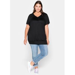 T-Shirt sheego "T-Shirt", Damen, Gr. 44/46, schwarz, 100% Viskose, unifarben, Rundhals, Shirts T-Shirt