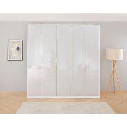 Dreht&uuml;renschrank Rauch "Kleiderschrank Schrank Garderobe KOLUNA mit hochwertiger Glasfront", wei&szlig; (alpinwei&szlig;, glas kristallwei&szlig;), B:226cm H:229cm T:54cm, Holzwerkstoff, Schr&auml;nke, Dreht&uuml;renschrank, inkl. 2 Innenschubladen sowie extra Einlegeb&ouml;den MADE IN GERMANY