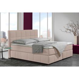 Boxspringbett Home Affaire "Casano", beige, B:192cm L:215cm, Strukturstoff-Bezug (100% Polyester), Komplettbetten, Boxspringbett, mit feiner Steppung, in 3 Matratzenarten, 2 H&auml;rtegraden und 5 Farben