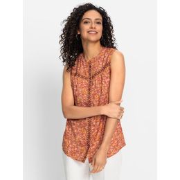 Druckbluse Inspirationen, Damen, Gr. 40, orange (papaya, rotbraun, bedruckt), 100% Viskose, gebl&uuml;mt, gemustert, mehrfarbig, Rundhals, Blusen Druckbluse
