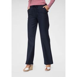 Leinenhose Aniston CASUAL, Damen, Gr. 44, N-Gr, blau (marine), Web, Obermaterial: 55% Leinen, 45% Viskose, Leinenoptik, unifarben, Basic, figurumspielend lang, Hosen Leinenhose, mit Bindeband, Topseller