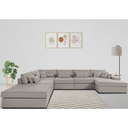 Wohnlandschaft OTTO HOME "Enid U-Form", beige, B:460cm H:75cm, Baumwollmix (60% Baumwolle/40% Leinen);Struktur fein (100% Polyester);Samtoptik (100% Polyester);Samtvelours (100% Polyester);Struktur (100% Polyester);Struktur recycelt (100% recyceltes Polyester), Sofas, Wohnlandschaft, 6 Teile, bestehend aus Modulen, in vielen Bez&uuml;gen, auch in Breitcord